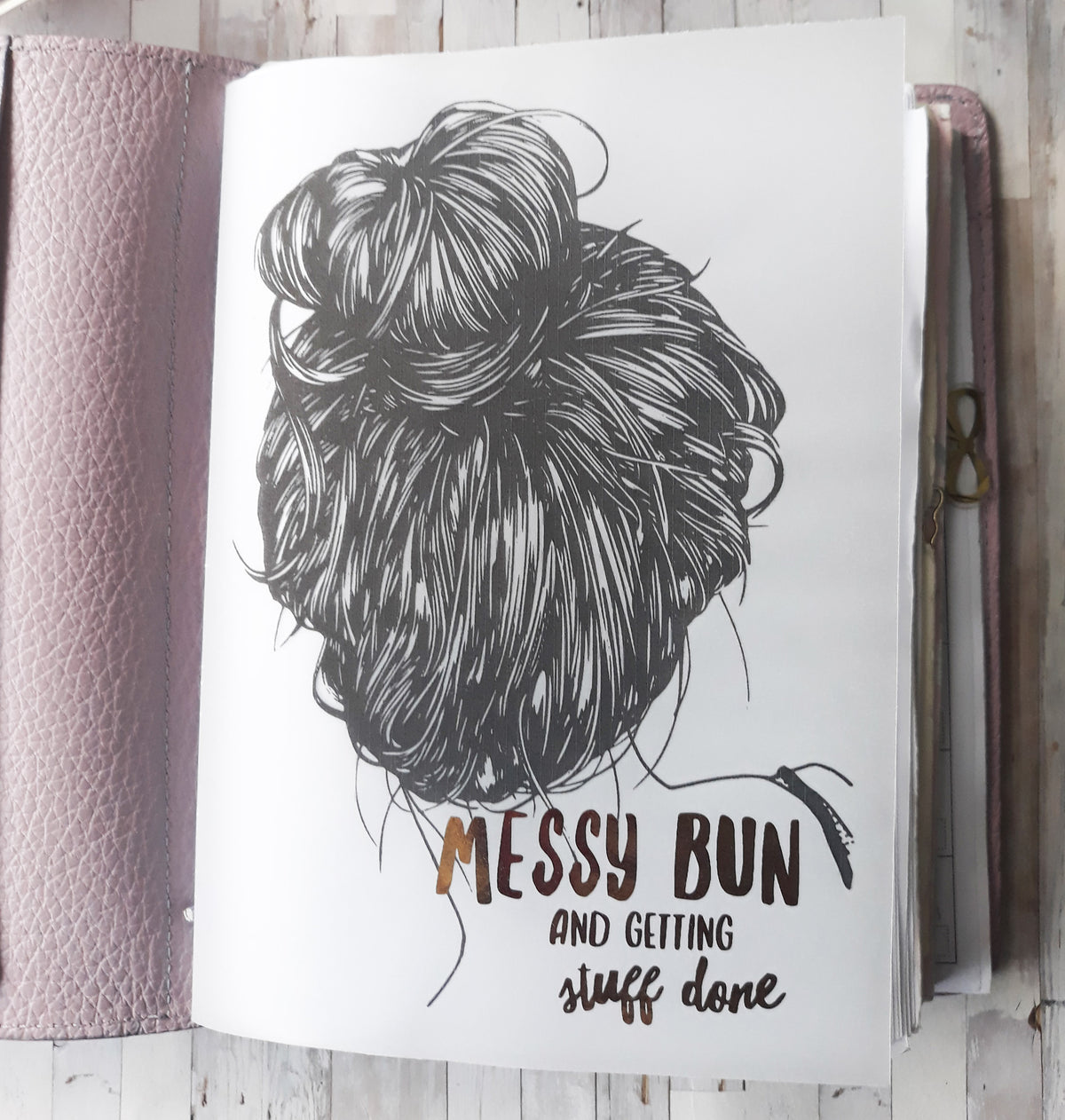 Vellum Foiled Messy Bun Planner Dashboard