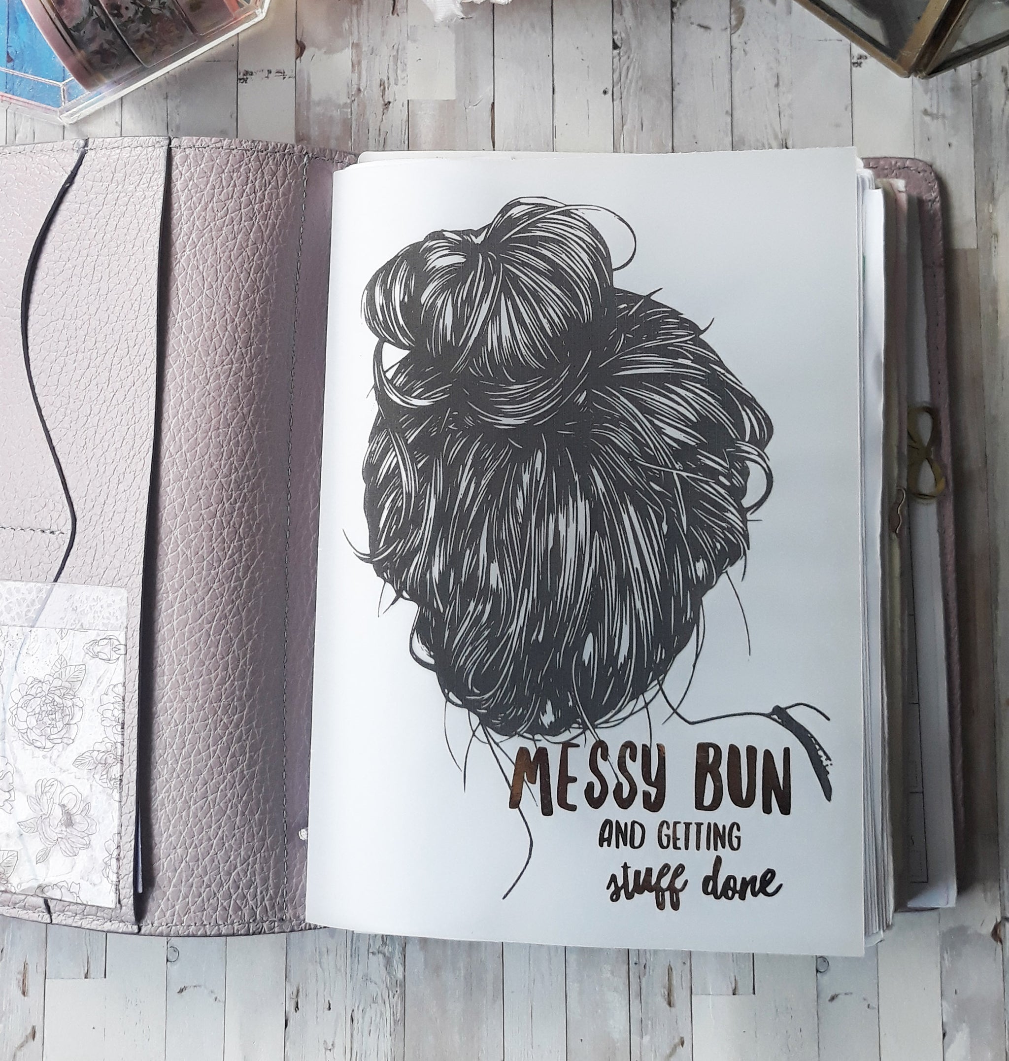Vellum Foiled Messy Bun Planner Dashboard