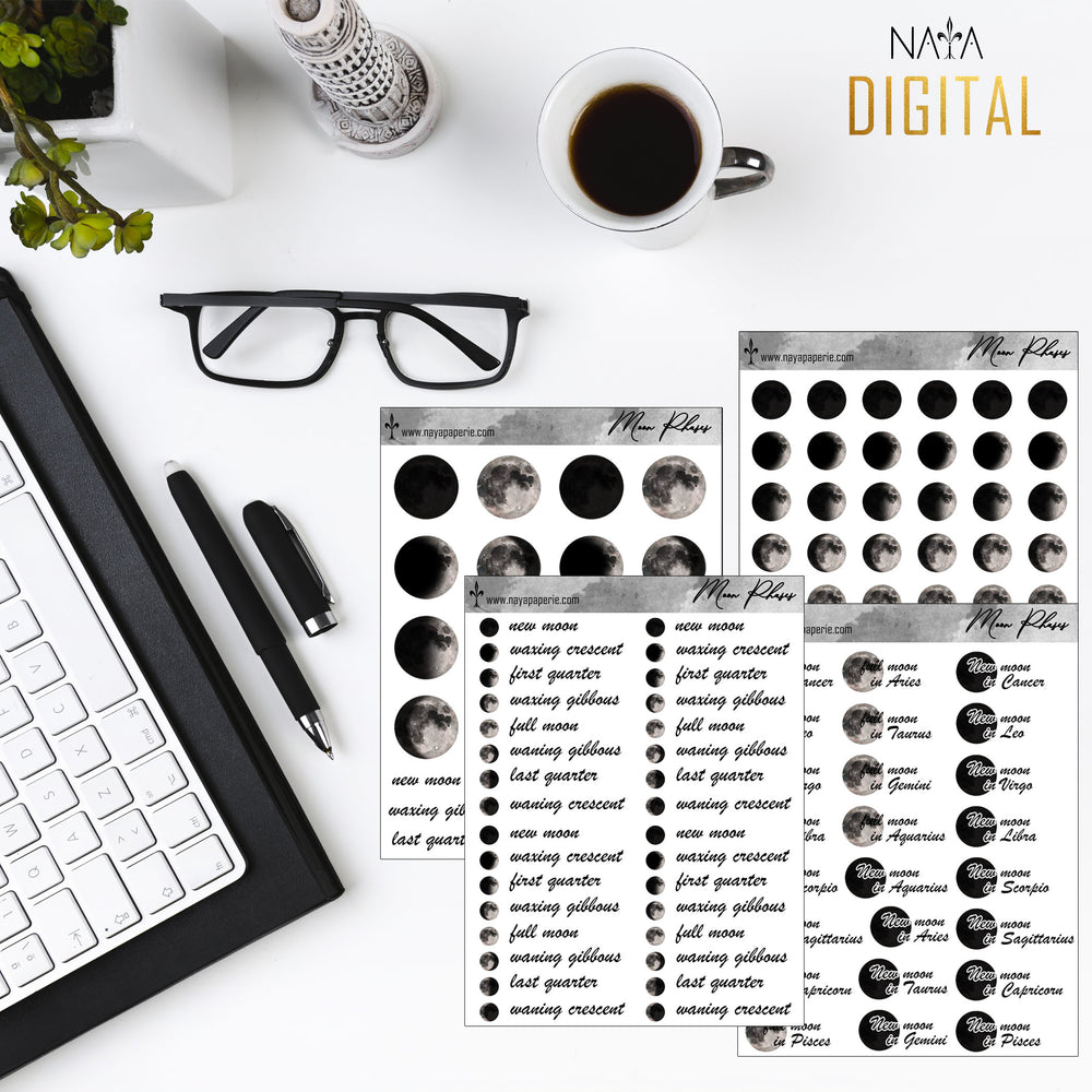 Moon Phases - Printable Stickers