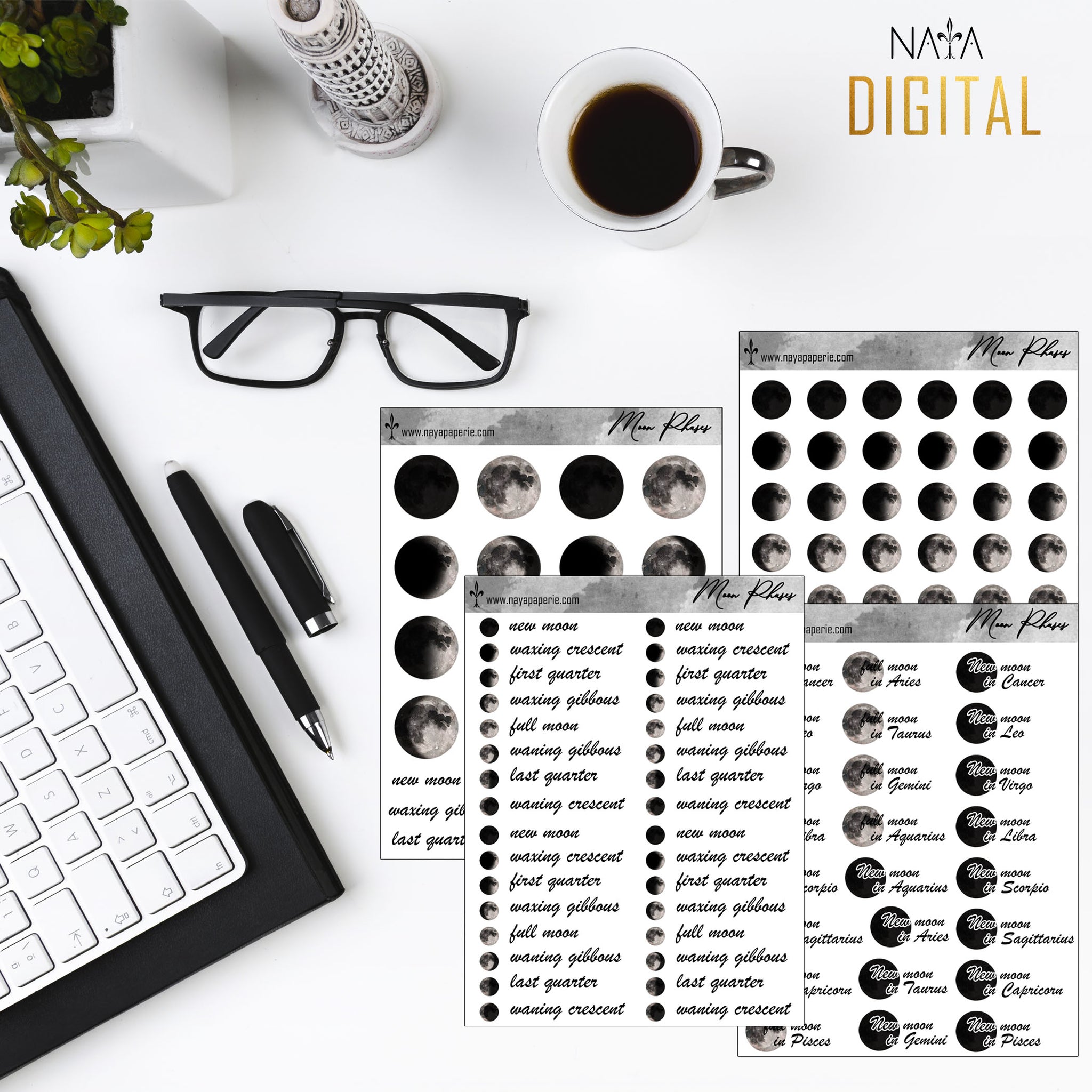 Printable Moon Phase Stickers