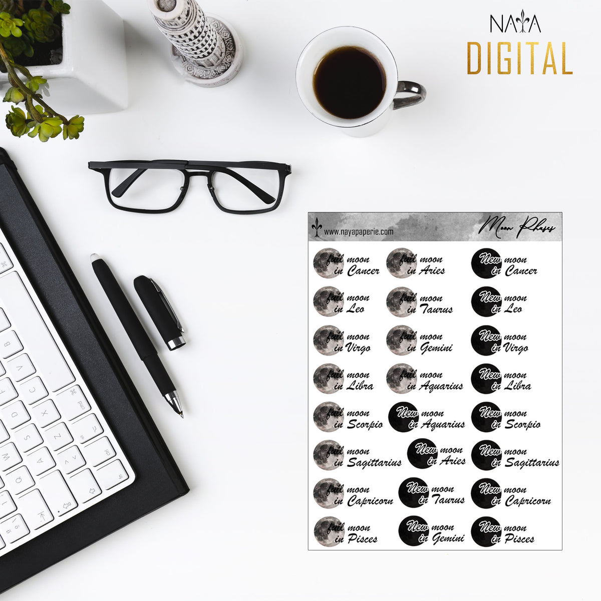 Moon Phases - Printable Stickers