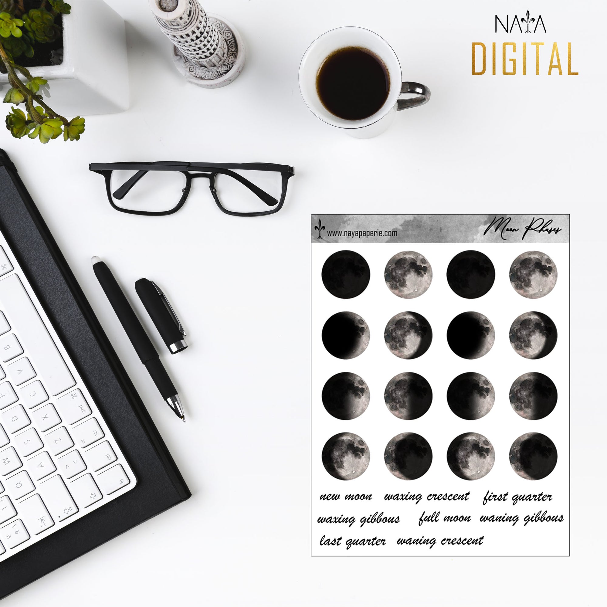Moon Phases - Printable Stickers